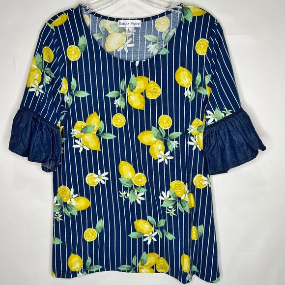 Rebecca Malone | Tops | Rebecca Malone Top Sz Lg Navy Blue And Yellow ...